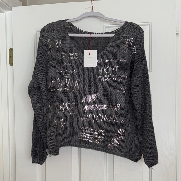 M Made In Italy | Sweaters | Made In Italy Gray Vneck Sweater With ...